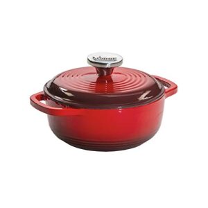 lodge 1.5 quart enameled cast iron dutch oven with lid – dual handles – oven safe up to 500° f or on stovetop - use to marinate, cook, bake, refrigerate and serve – red