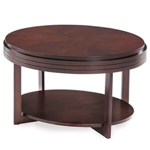 leick home 10109-ch oval small coffee table with shelf, chocolate cherry