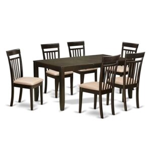 east west furniture lyca7-cap-c lynfield 7 piece room set consist of a rectangle wooden table with butterfly leaf and 6 linen fabric kitchen dining chairs, 36x66 inch, cappuccino