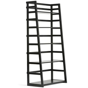 simplihome acadian solid wood 30 inch transitional ladder shelf bookcase in black, for the living room, study room and office