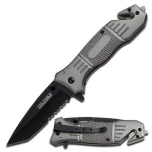 tac-force spring assisted grey tanto belt cutter glass breaker rescue knife new