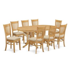 east west furniture vanc9-oak-c 9 piece kitchen set includes an oval table with butterfly leaf and 8 linen fabric dining room chairs, 40x76 inch