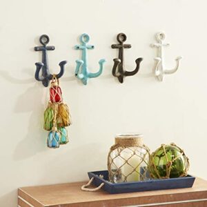 deco 79 metal anchor single hanger wall hook, set of 4 5"w, 9"h, multi colored