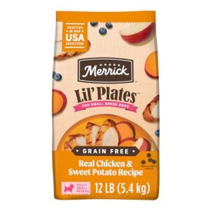 merrick lil’ plates premium grain free dry dog food for small dogs, real chicken and sweet potato kibble - 12.0 lb. bag