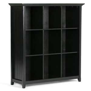 simplihome acadian solid wood 44 inch transitional 9 cube bookcase and storage unit in black, for the living room, study room and office