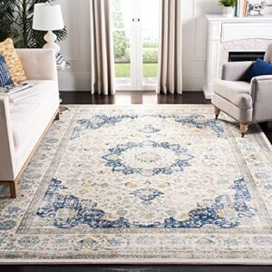 safavieh evoke collection area rug - 9' x 12', ivory & blue, shabby chic oriental medallion design, non-shedding & easy care, ideal for high traffic areas in living room, bedroom (evk220c)