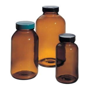 qorpak glc-02081 wide mouth packer bottle with 28-400 green thermoset f217 and ptfe lined cap, 30 ml, amber (pack of 24)