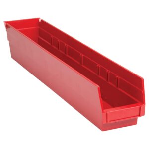 quantum storage systems quantum storage qsb105rd 16-pack 4" hanging plastic shelf bin storage containers, 23-5/8" x 4-1/8" x 4", red