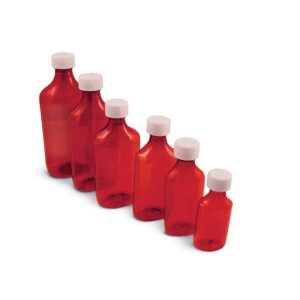 oval pharmacy plastic bottles with child-resistant caps. amber color 8oz pack of 5