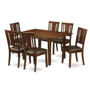 east west furniture psdu7-mah-lc 7 piece set consist of a rectangle dining room table with butterfly leaf and 6 faux leather upholstered kitchen chairs, 32x60 inch