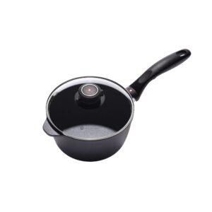 swiss diamond 2.2 quart (7") nonstick induction saucepan with lid, dishwasher & oven safe, grey