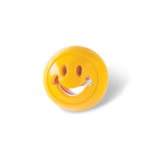 outward hound by planet dog nooks happiness treat dispensing dog toy, small, yellow, smiley face