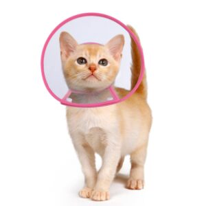 petbaba cat cone collar, to stop licking, recovery elizabethan after surgery, clear soft neck e-collar, not block vision, for kitten puppy dog pet in surgery remedy - s in rose