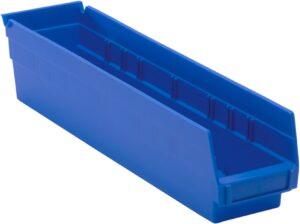 quantum storage systems quantum storage qsb103bl 20-pack 4" hanging plastic shelf bin storage containers, 17-7/8" x 4-1/8" x 4", blue