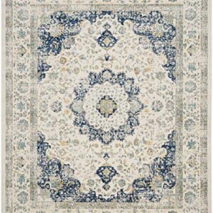 SAFAVIEH Evoke Collection Area Rug - 9' x 12', Ivory & Blue, Shabby Chic Oriental Medallion Design, Non-Shedding & Easy Care, Ideal for High Traffic Areas in Living Room, Bedroom (EVK220C)