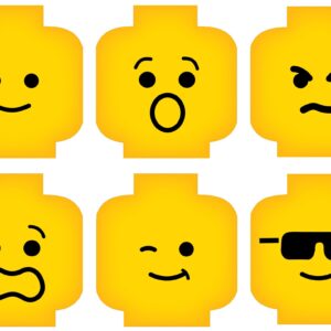 6 Minifig Heads Emotions Faces Wall Decor - 2.6" by 2.4" - Vinyl Stickers Digital Print Graphic for You Kids Brickbuilder and Masterbuilder Theme Room (Vinyl, XSmall)