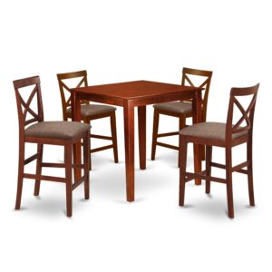 east west furniture pubs3-oak-c 3 piece kitchen counter set for small spaces contains a square table and 2 linen fabric dining room chairs, 36x36 inch