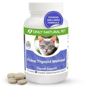 only natural pet thyroid support supplement for cats - multivitamin with l-carnitine & lemon balm - vet formulated - helps with endocrine & immune health - turkey flavored chewable - 90 tablets