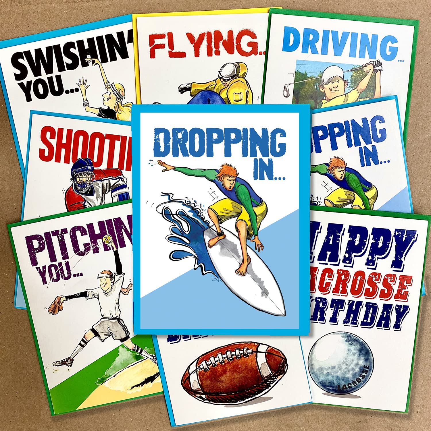 Play Strong Surfing Birthday Card 1-Pack (5x7) Super Star Illustrated Sports Birthday Cards Greeting Cards- Awesome for Surfers, Coaches and Fans Birthdays, Gifts and Parties!