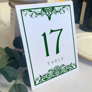 scottish thistle wedding table numbers (select color/quantity), white, hunter green, 1-40, double sided, tent or use in a stand, great for parties & restaurants