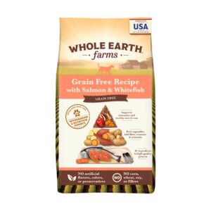 whole earth farms natural grain free dry kibble, wholesome and healthy dog food, salmon and whitefish recipe - 25 lb bag