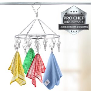 Pro Chef Kitchen Tools Clothes Drying Rack - Round Clothing Racks - Laundry Portable Clothesline Includes 18 Metal Clothespins Hanger Clips Set - Baby Clothes Storage Closet - Herb Hanging Air Dryer