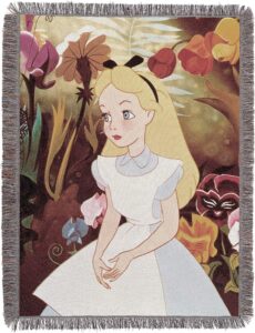 disney alice in wonderland, "alice in the garden" woven tapestry throw blanket, 48" x 60"