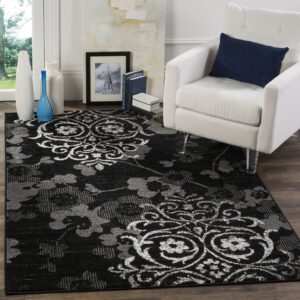 safavieh adirondack collection area rug - 5'1" x 7'6", black & silver, floral glam damask distressed design, non-shedding & easy care, ideal for high traffic areas in living room, bedroom (adr114a)