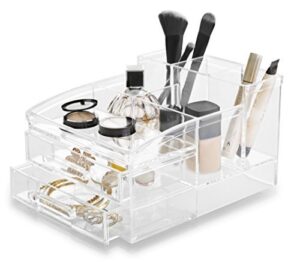 bino the free spirit' 8 compartment acrylic makeup and jewelry organizer with 2 removable drawers, clear and transparent cosmetic beauty vanity holder storage