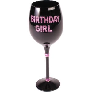 forum novelties black and pink wine glass, 9", birthday girl