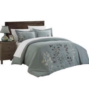 chic home 3-piece kaylee floral embroidered duvet set (king, green)