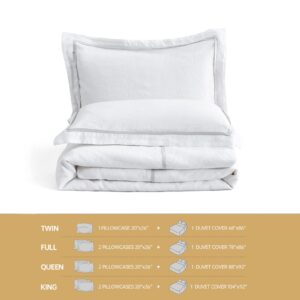 Simple&Opulence 100% Linen Duvet Cover Set Comforter King Size (104" x 92")-3pcs French Washed Flax Textured Soft Bedding with Striped Detail, 1 Duvet Cover and 2 Pillowcases (White)