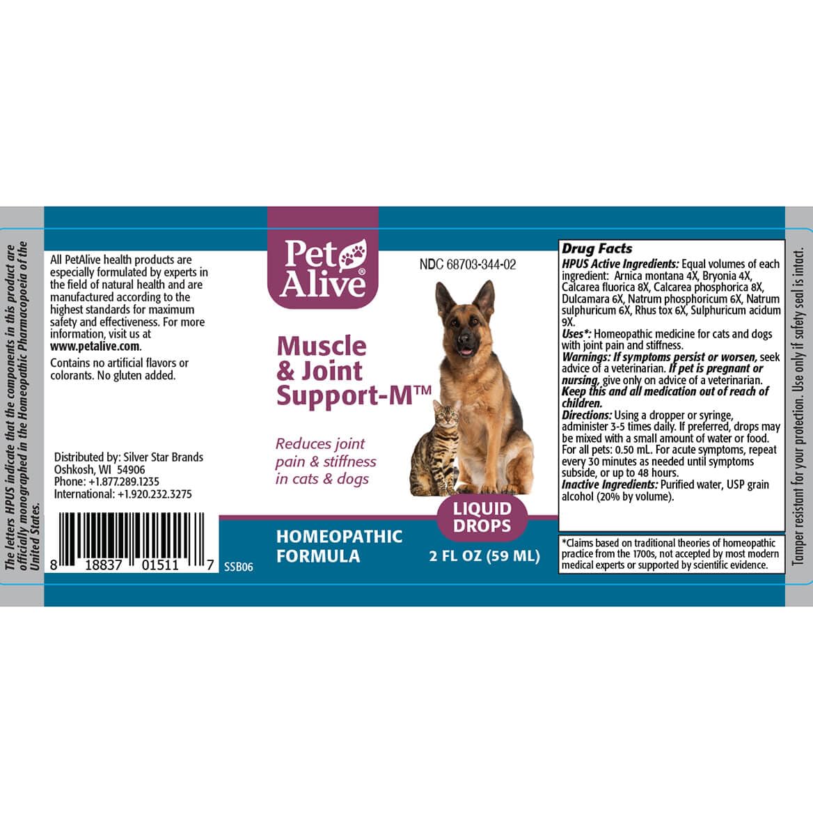 PetAlive Muscle and Joint Support-M - Natural Homeopathic Formula for Joint Pain and Stiffness in Pets - Supports Joint Health and Movement in Dogs and Cats - 59 mL