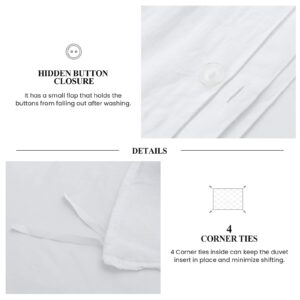 Simple&Opulence 100% Linen Duvet Cover Set Comforter King Size (104" x 92")-3pcs French Washed Flax Textured Soft Bedding with Striped Detail, 1 Duvet Cover and 2 Pillowcases (White)