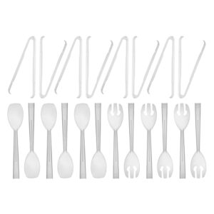 party essentials plastic party buffet serving utensils kit, spoons/forks/tong, 20-piece, clear