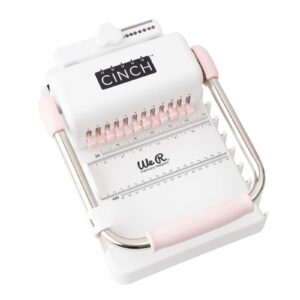 we r memory keepers, cinch book binding machine 2, pink/white, easy to use design with slide ruler, compatible with wire or spiral coils, make professional books, notebooks, calendars and more