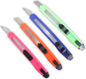 blue frog (4 pack) 5" colorful snap blade knives | prolonged use | retractable