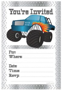 monster truck birthday party invitations - fill in style (20 count) with envelopes by m&h invites