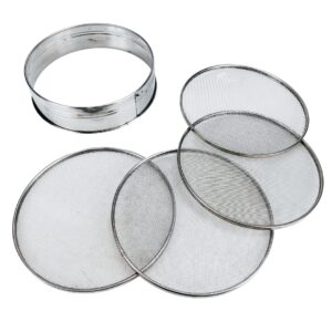 homegarden 8" soil sieves set | 5 pc set includes 1 stainless steel frame + 4 sieve screens | screen sizes 0.5mm, 1mm, 2mm, 3mm | great for sifting rocks, seeds, dirt, compost and potting soil