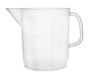 eisco plastic pitcher, 2000ml (2l) - short form, euro design - molded graduations - chemical resistant & autoclavable polypropylene - measuring jug