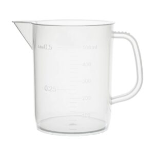 eisco plastic pitcher, 500ml - short form, euro design - molded graduations - chemical resistant & autoclavable polypropylene - measuring jug labs