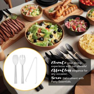 Party Essentials Plastic Party Buffet Serving Utensils Kit, Spoons/Forks/Tong, 20-Piece, Clear