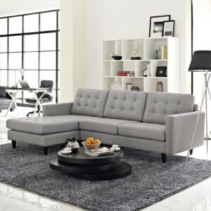 modway empress mid-century modern upholstered fabric left-arm facing sectional sofa in light gray