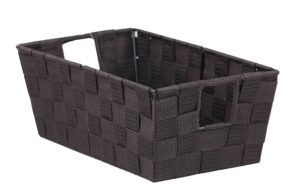 home basics small woven bin (brown) medium woven baskets for storage | great for organizing makeup, crafts, and more | tall woven baskets with handles