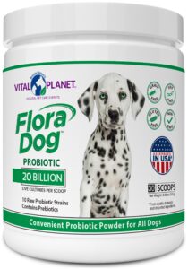 vital planet - flora dog probiotic powder supplement with 20 billion cultures and 10 strains, high potency immune and digestive support probiotics for dogs, 3.92 oz., 111 grams, 30 servings