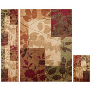 home dynamix amelia modern area rug | 3 piece set | beige/green/red