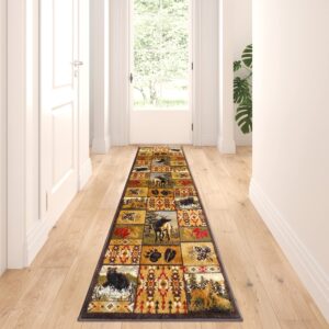 area rug runner wildlife bear and elk scene (2 feet 2 inch x 7 feet 2 inch)