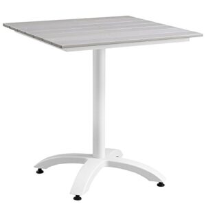 modway maine aluminum outdoor patio 28" dining table in white light gray