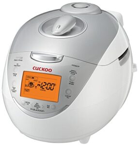 cuckoo crp-hv0667f | 6-cup (uncooked) induction heating pressure rice cooker | 12 menu options, auto-clean, led display, made in korea | white/silver