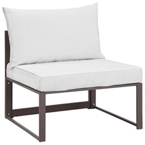 modway fortuna aluminum outdoor patio armless chair in brown white